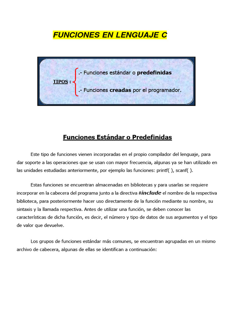 Funciones Estándar en C: Guía Completa | PDF | Función (Matemáticas) | Programa de computadora