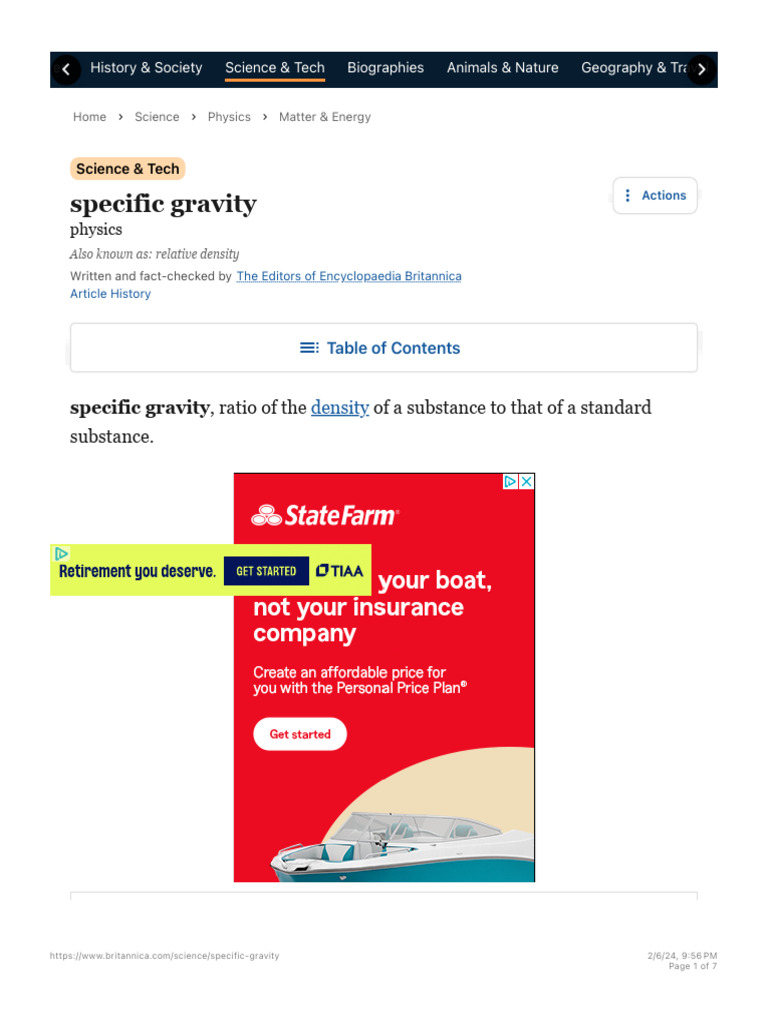 Specific Gravity - Formula, Units, & Equation - Britannica | PDF