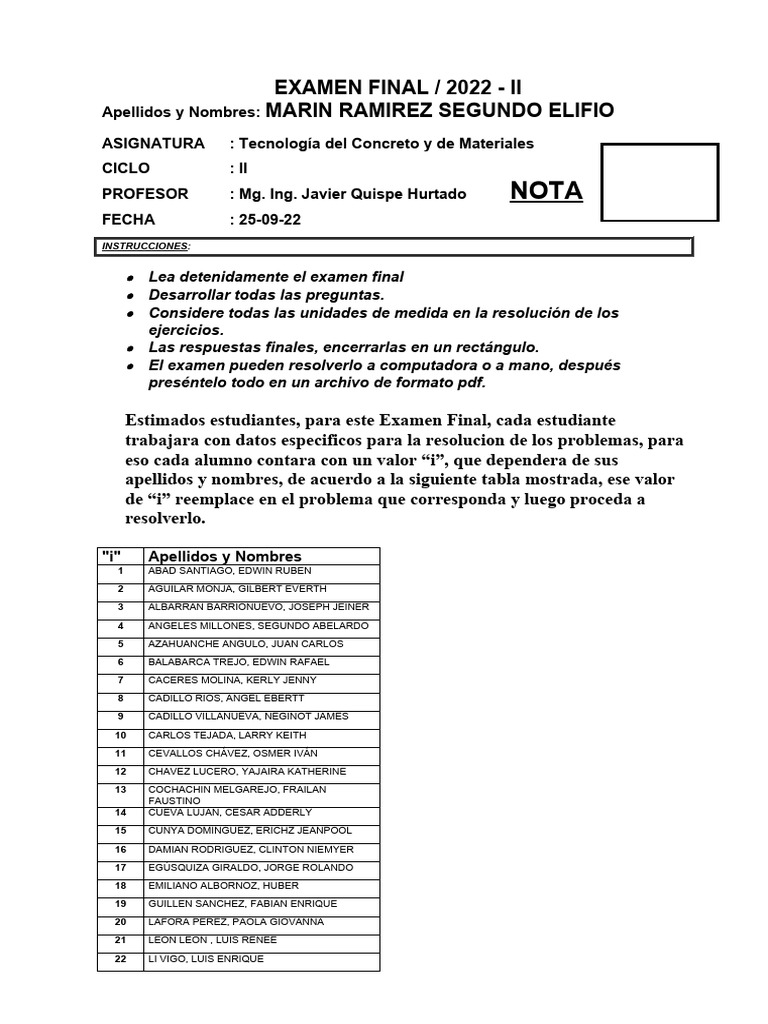 Examen Final TCM | PDF | Hormigón | Ingeniería estructural