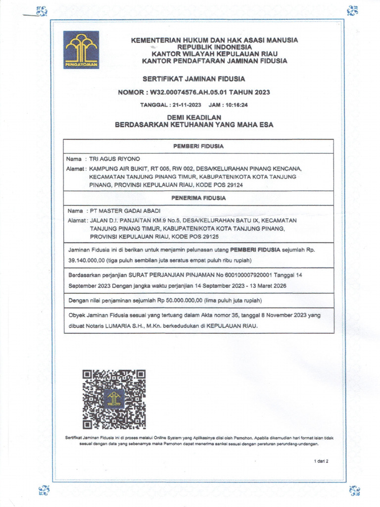 Sertifikat FIDUSIA | PDF