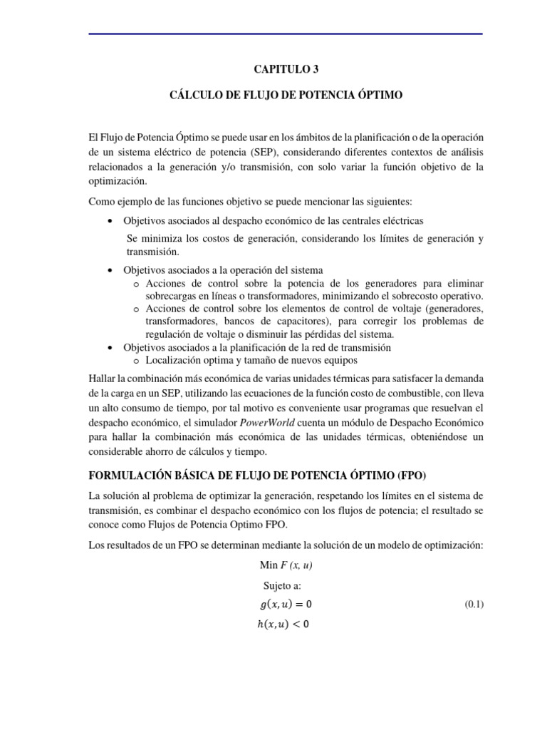 Cap 3 Flujo de Potencia Optimo | PDF | Optimización Matemática | Energia electrica