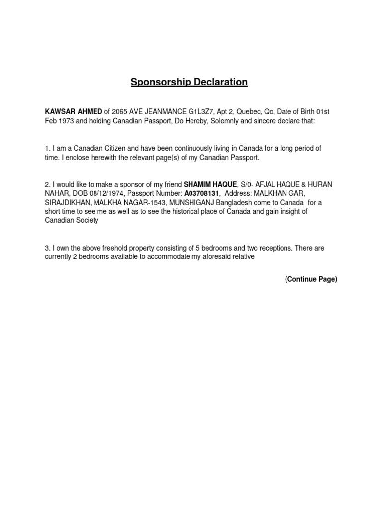 Sponsorship Declaration | PDF