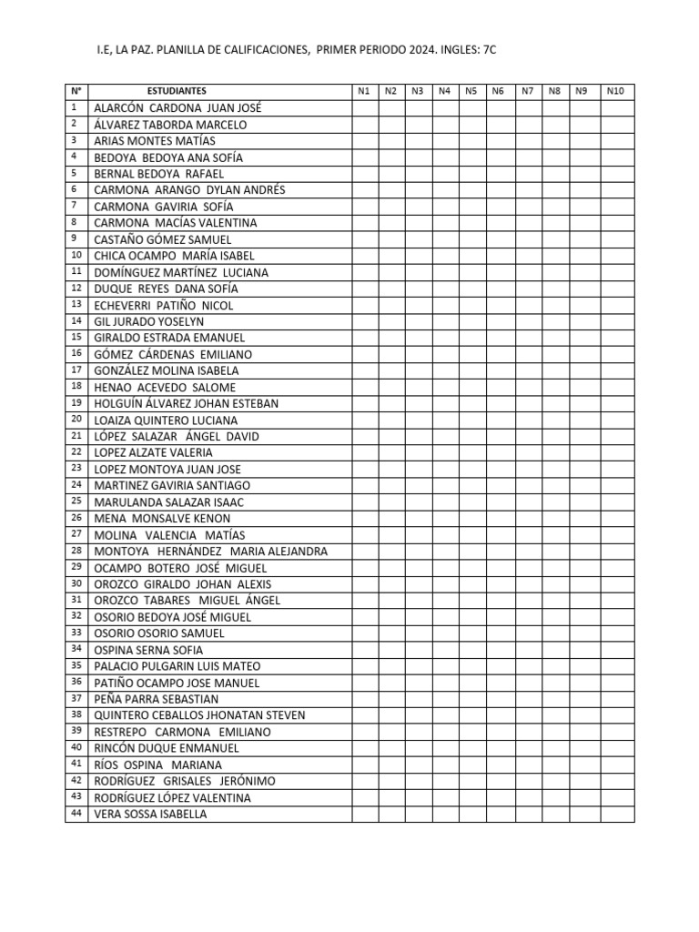 Planilla Actualizada 7C 2024 | PDF
