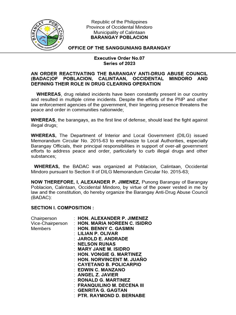 EO #7. BADAC Reactivation | Download Free PDF | Government | Justice