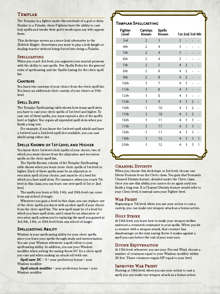 Templar | PDF | Wizards Of The Coast Games | Fantasy Role Playing Games