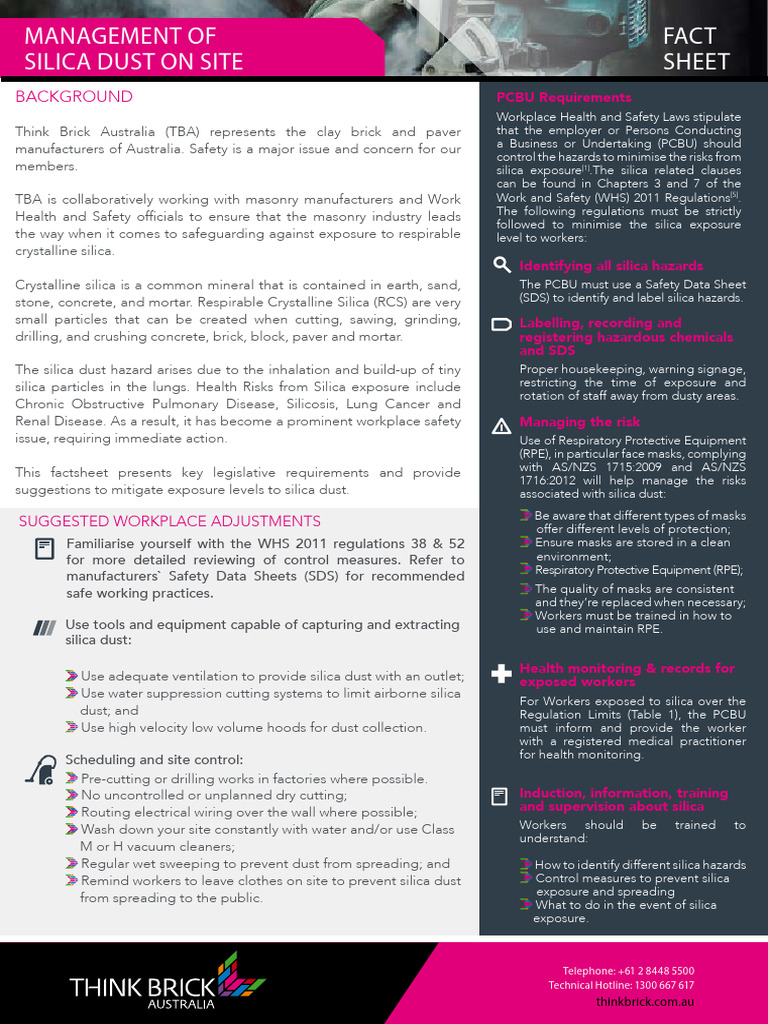 Silica Factsheet - TBA | PDF | Silicon Dioxide | Occupational Safety ...