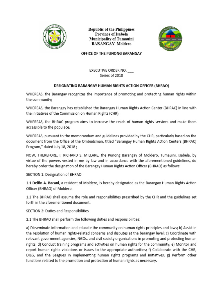 EO Designating BHRAO | PDF | Human Rights | Justice