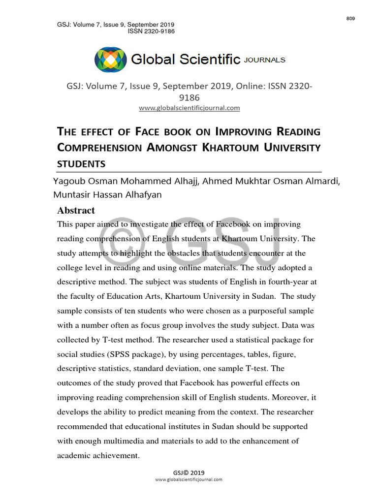 The Effect of Face Book On Improving Reading Comprehension Amongst Khartoum University Students ...