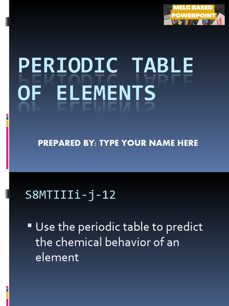G8 Science Q3 - Week 7-8 - Periodic Table | PDF | Ion | Chemical Elements