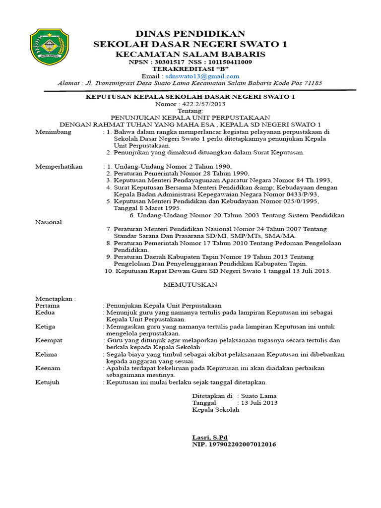 SK Pengelola Perpus | PDF