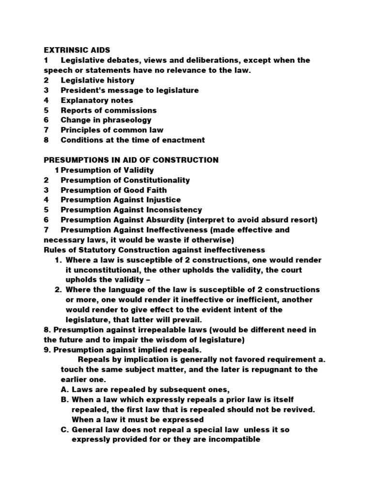 Aids of Construction Notes | PDF | Statutory Interpretation | Common Law