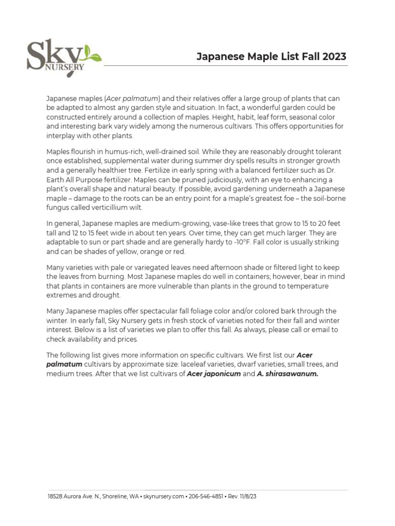 Japanese Maple List Fall Minimum | PDF | Maple | Organisms