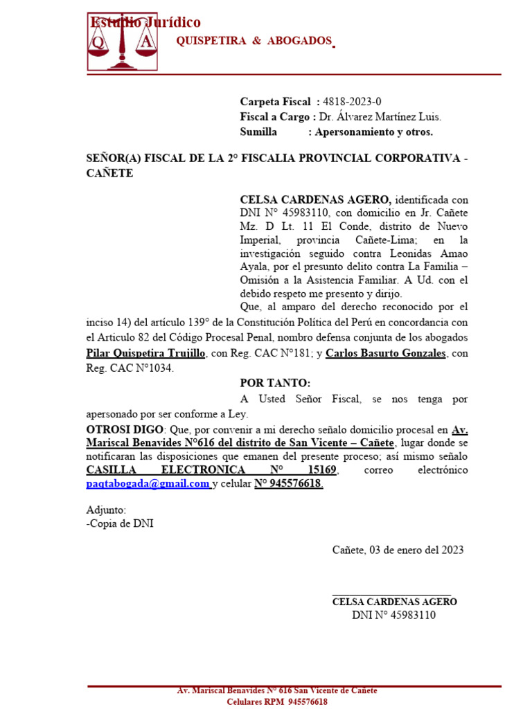 APERSONAMIENTO Defensa Conjunta | PDF