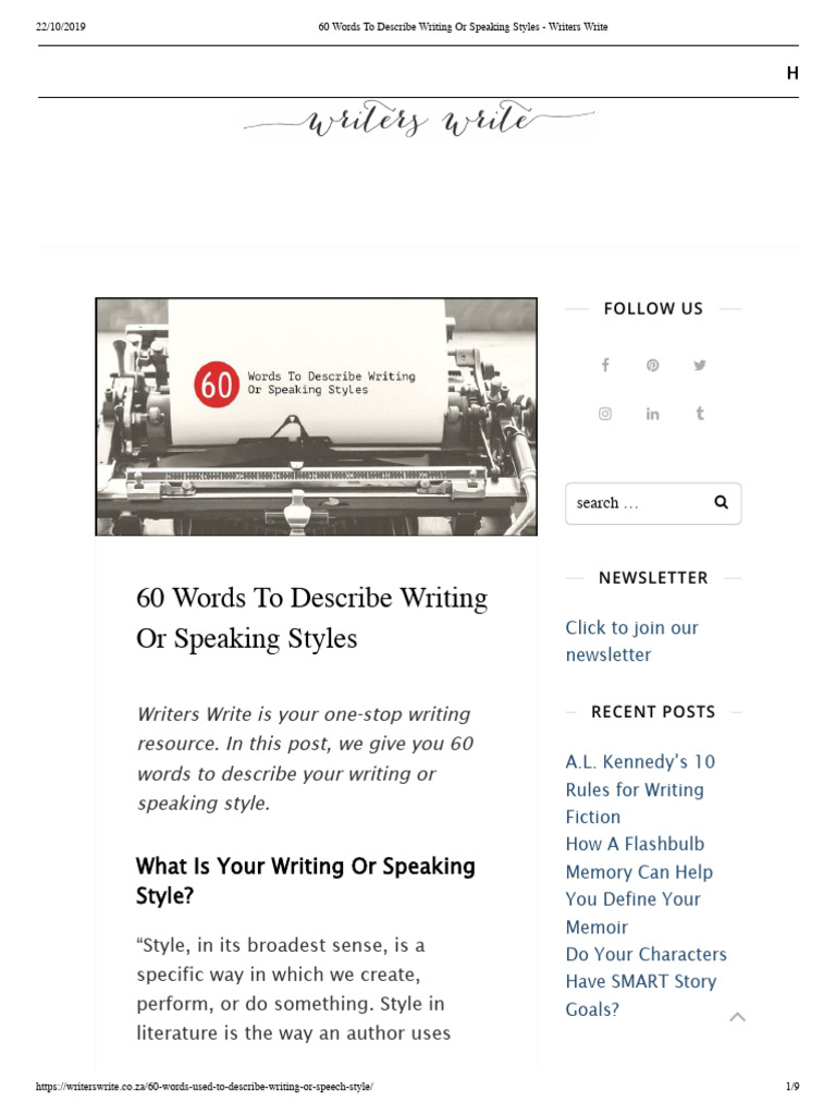 60 Words To Describe Writing or Speaking Styles - Writers Write | PDF ...