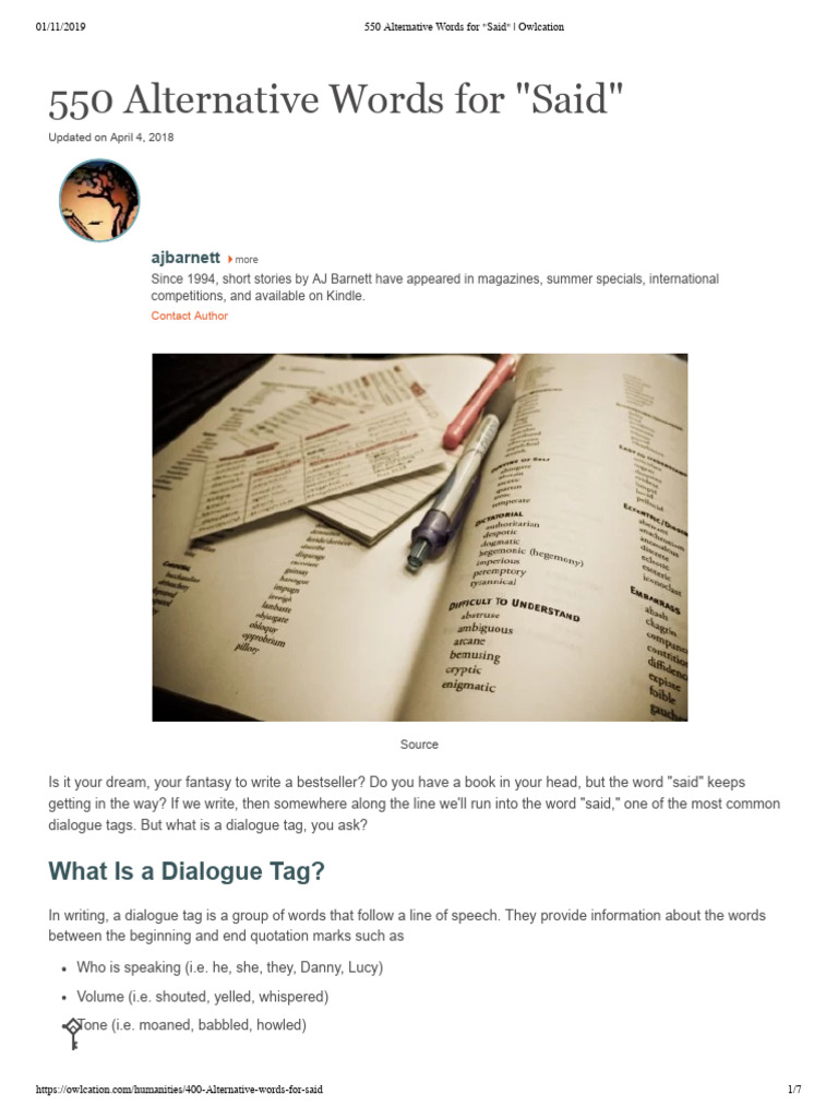 550 Alternative Words For - Said - Owlcation | PDF | Adverb | Linguistics