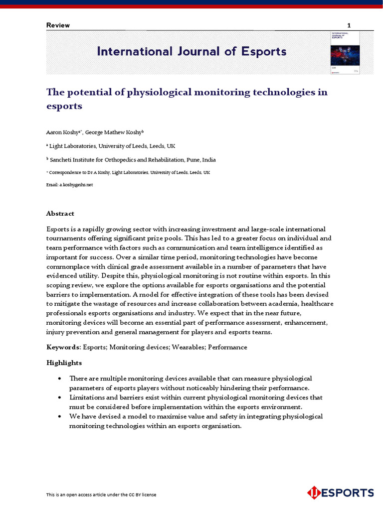 Esports: Physiological Monitoring Tech | PDF | Monitoring (Medicine ...
