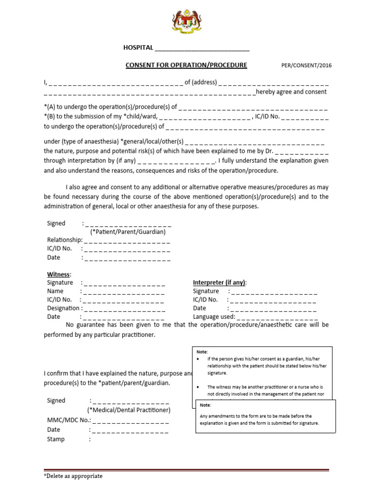 Consent Form for Medical Procedures | PDF | Informed Consent | Anesthesia