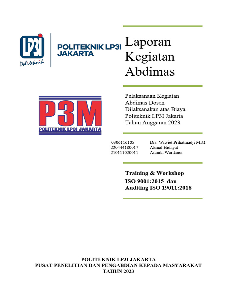 Laporan - Abdimas PLJ 2023 Pelatiha ISO 9001 Dan Audit Internal ISO ...