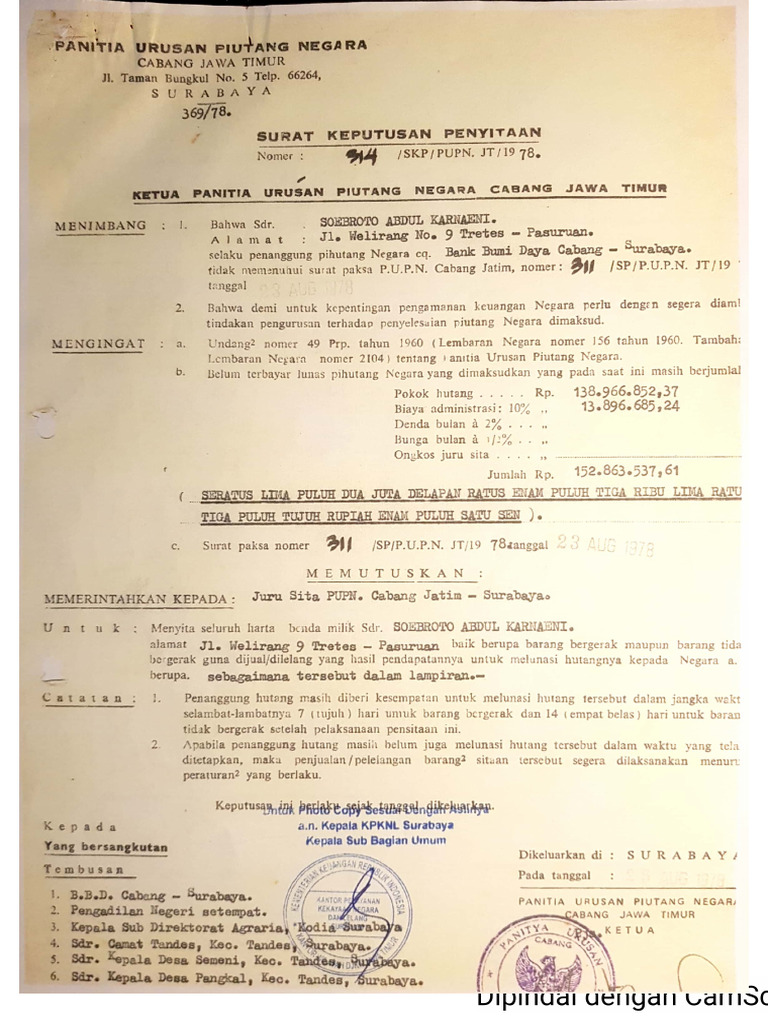 SRT Penyitaan PUPN Aset 10.700..10.000..21.750 | PDF