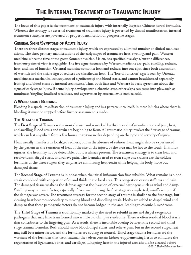 The Internal Treatment of Traumatic Injury | PDF | Inflammation | Injury