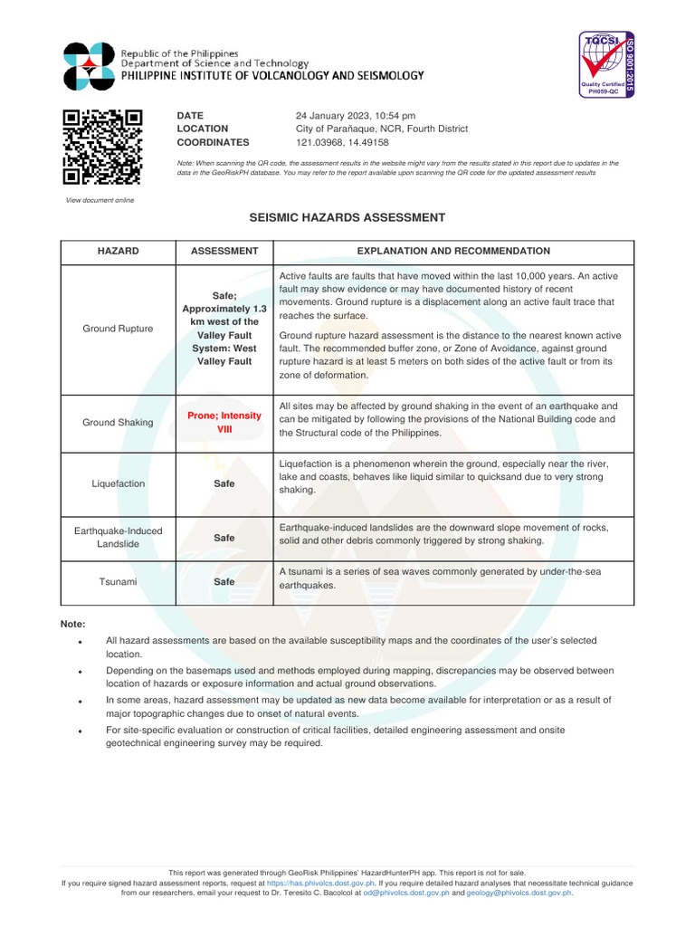 Hazard Assessment Report | PDF | Earthquakes | Volcano