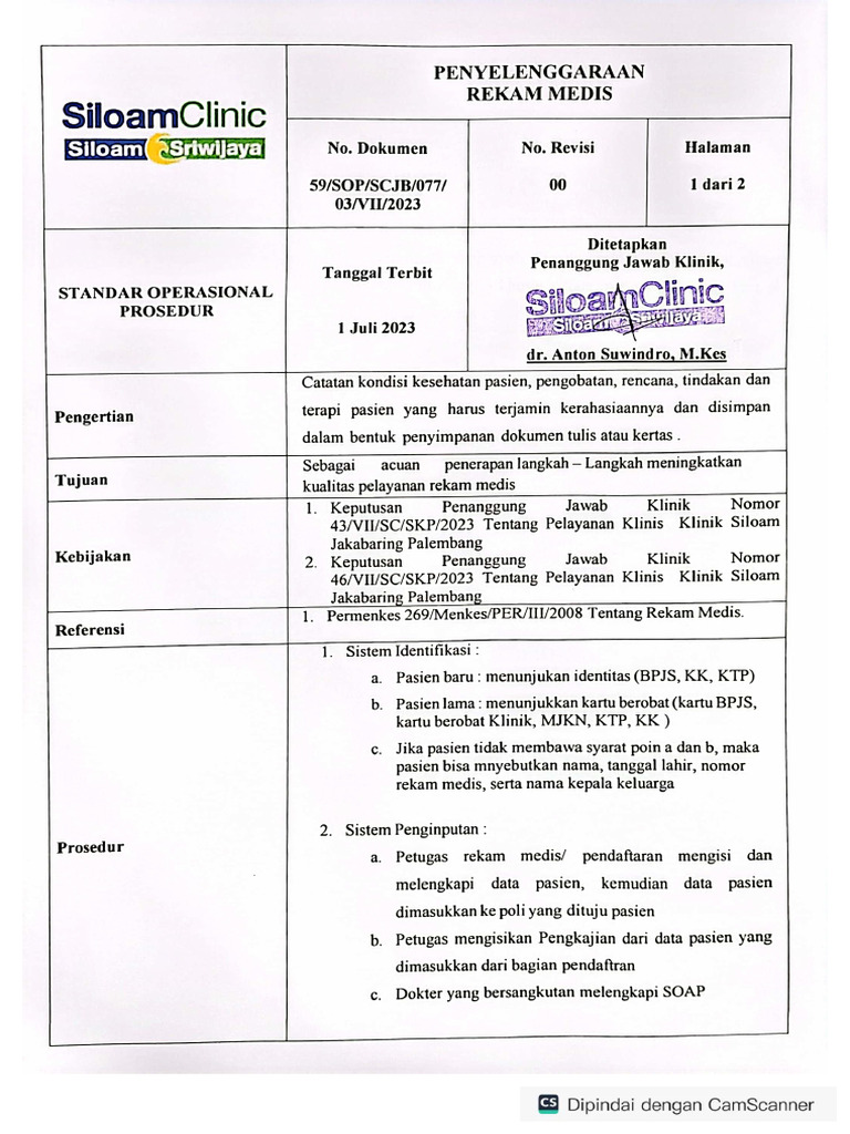 59 TTD SOP Penyelenggaraan Rekam Medis (1) | PDF