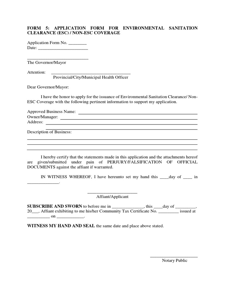 Form 5 Esc Application Form | PDF