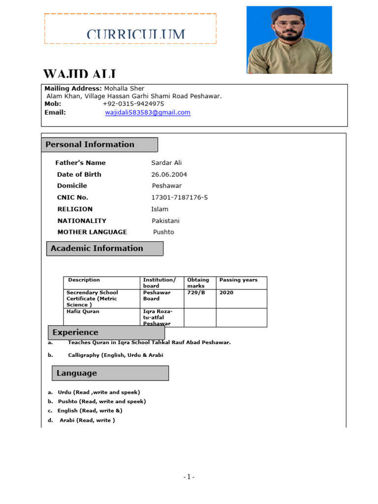 Wajid Ali CV | PDF
