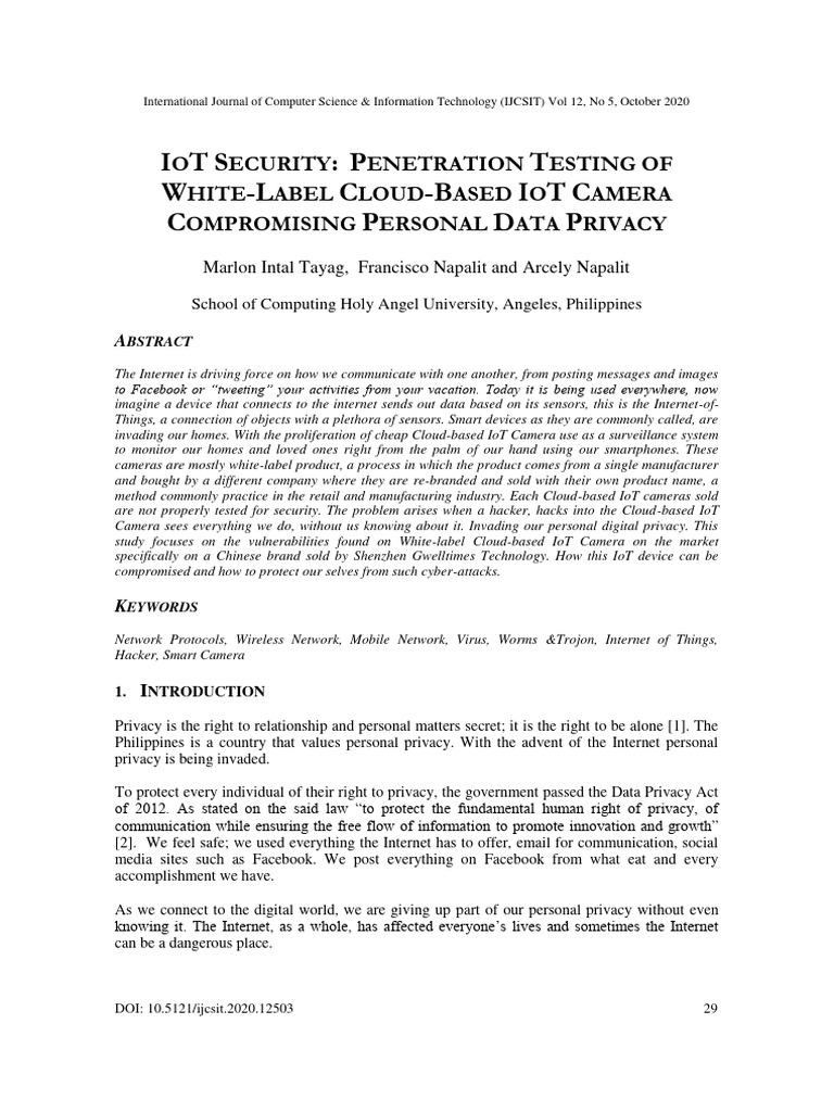 IoT Security: Penetration Testing of White-Label Cloud-Based IoT Camera ... IoT Security: Penetration Testing of White-Label Cloud-Based IoT Camera ...