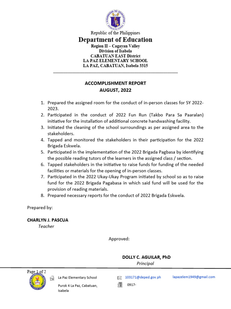 Accomplishment Report and Pictures Brigada | PDF
