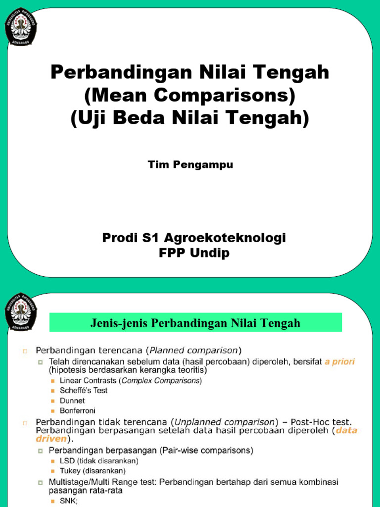 2021 - RANCOB 09. REVIEW P01-07 - RanCob-4a-Uji Beda Nilai Tengah (Mean Comparisons) | PDF