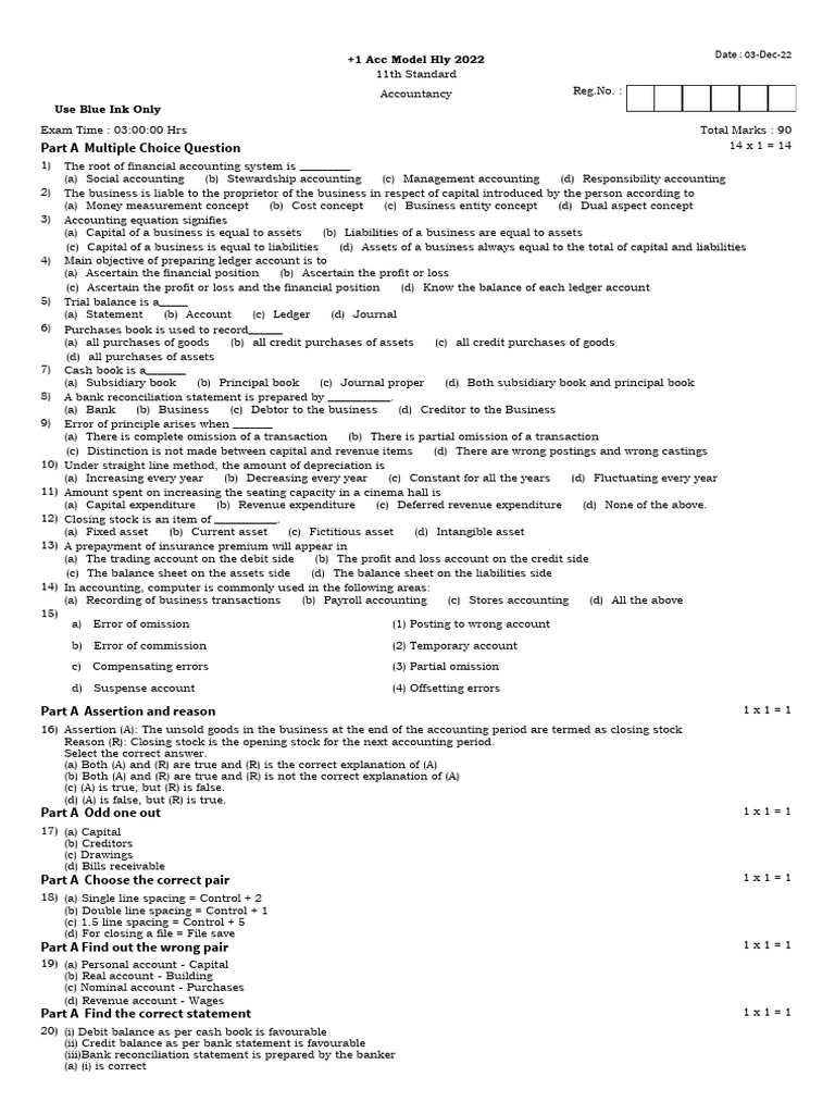 +1 Acc Model Hly QN (EM) 2022 | Download Free PDF | Debits And Credits ...