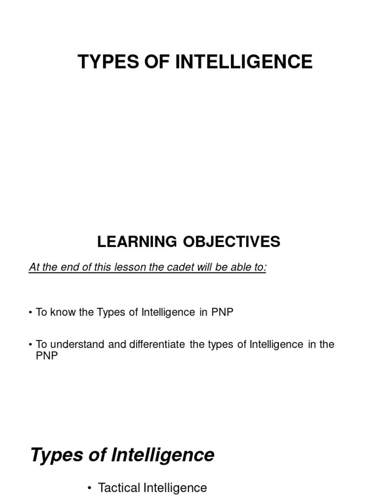 Types of Intelligence in PNP Explained | PDF | Military Intelligence ...