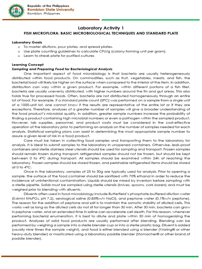 Food Micro Lab 1 | PDF | Colony Forming Unit | Microbiology
