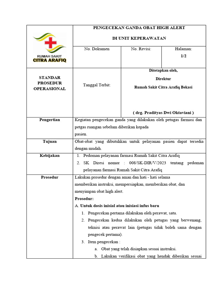 Pengecekan Ganda Obat High Alert | PDF