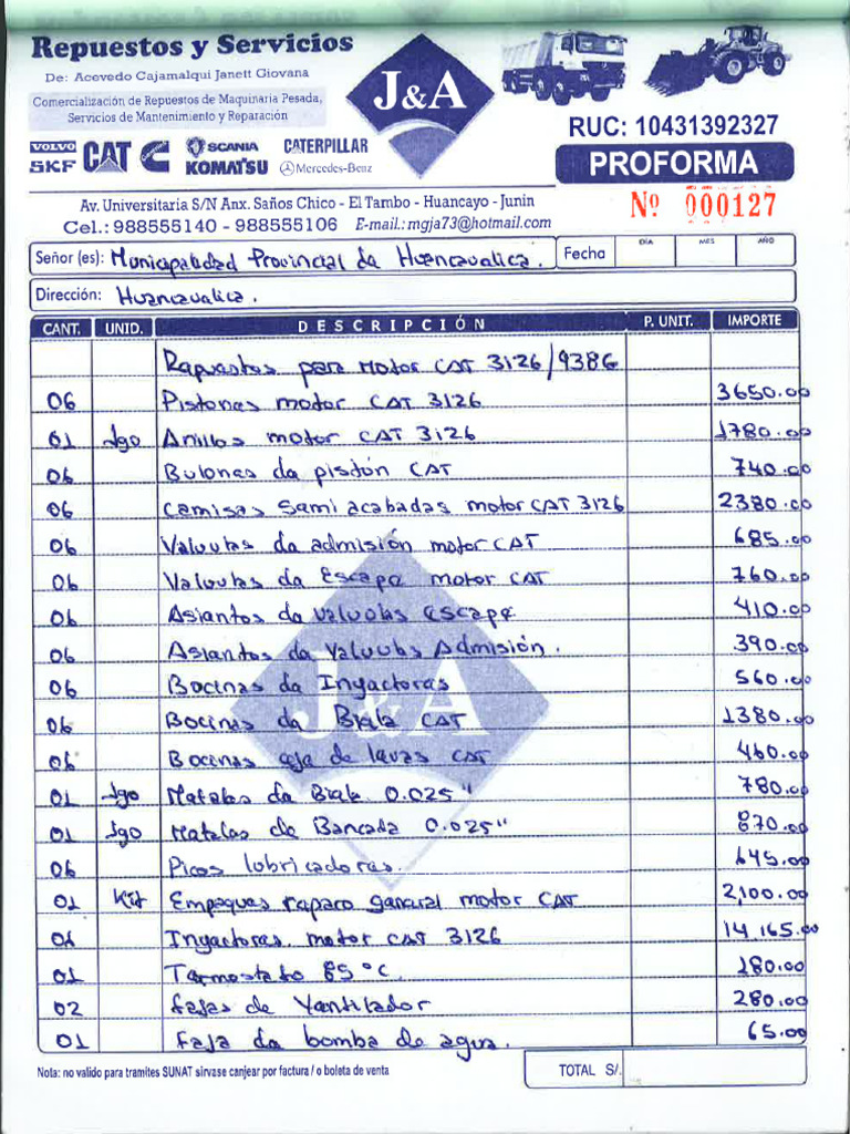 Proforma de Reparacion Motor | PDF