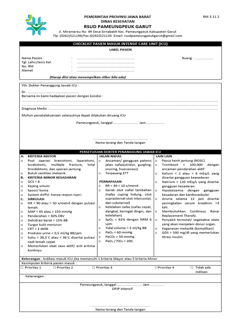 Checklist Pasien Icu | PDF