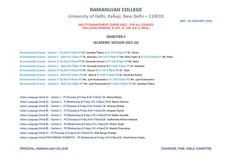Time-Table (AEC Sem II) 3 | PDF
