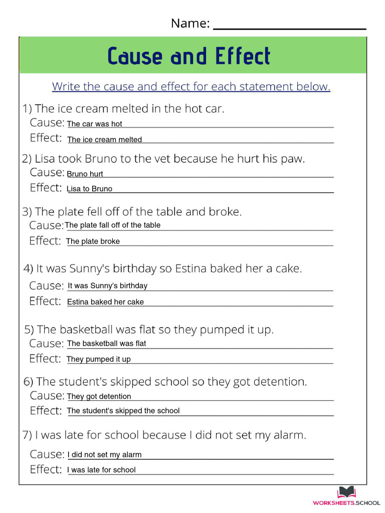 Cause and Effect Worksheet | PDF