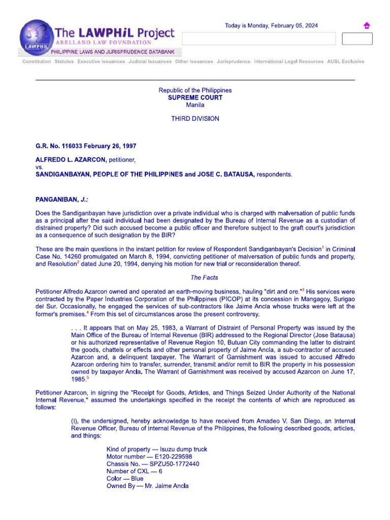 5 - G.R. No. 116033 Azarcon vs. Sandiganbayan | PDF