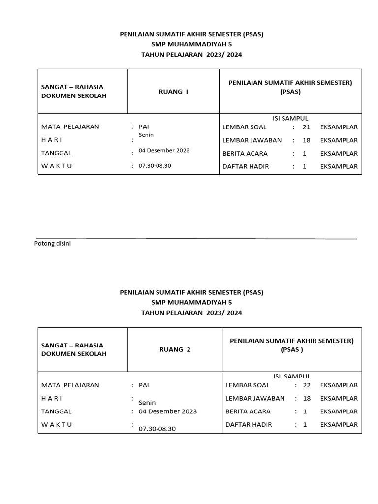 Sampul Amplop Naskah Soal | PDF