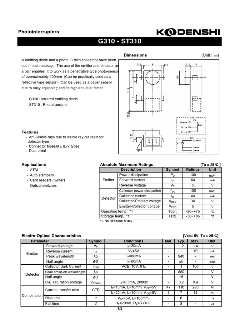 Photo Sensor G310 and ST310 | PDF | Infrared | Electromagnetism