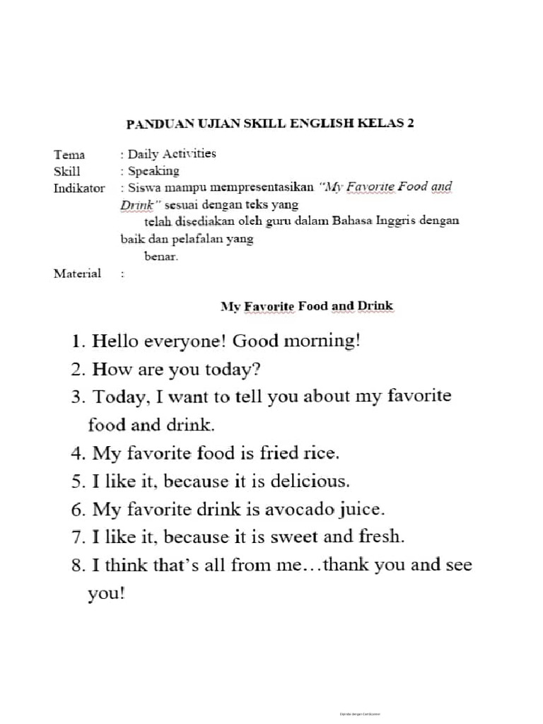 Panduan Ujian Praktek Bahasa Inggris Kelas 2 | PDF