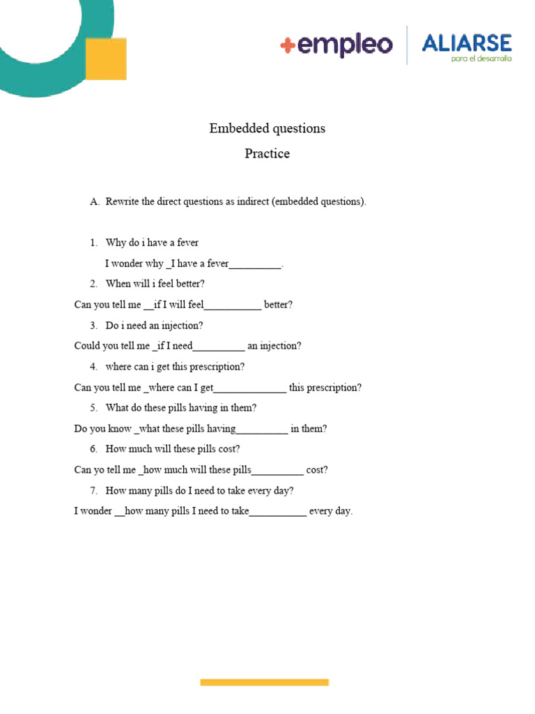 Embedded Questions Practice (1) Subir | PDF