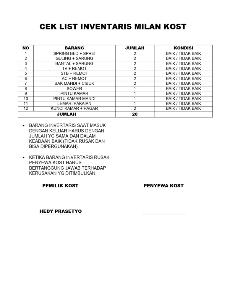 Inventaris Milan Kost | PDF