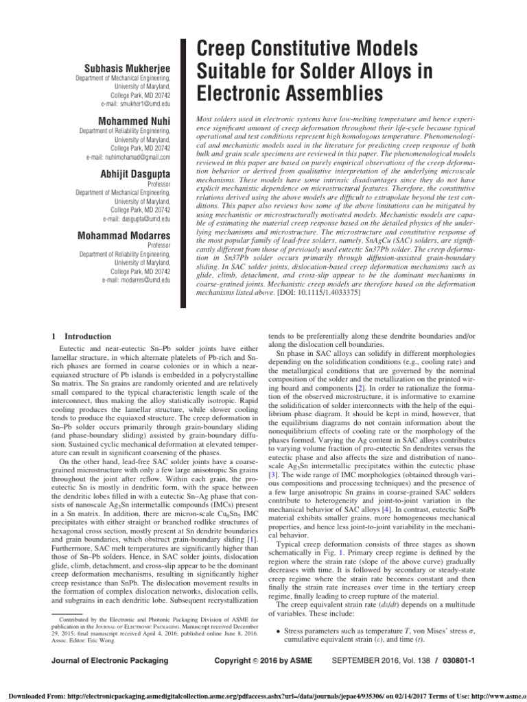 Creep Models for Solder Alloys | PDF | Creep (Deformation) | Dislocation