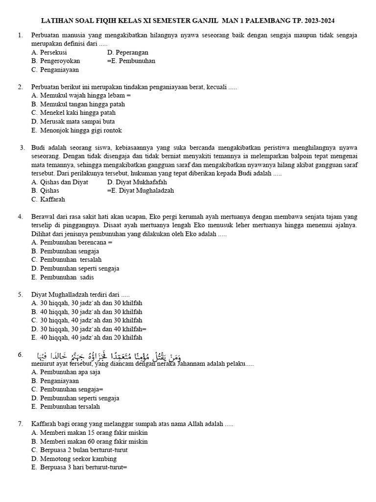 Latihan Soal Fiqih Kelas Xi Semester Ganjil Man 1 Palembang TP Salinan ...