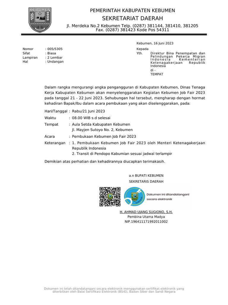 Undangan Kebumen Job Fair 2023 | PDF