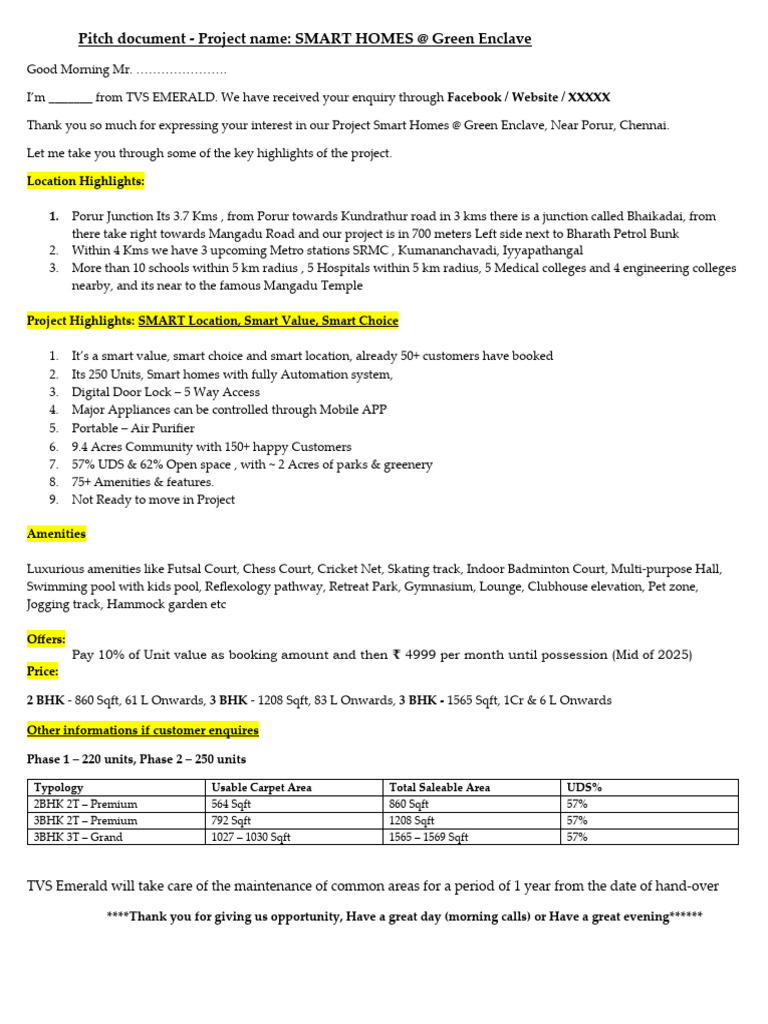 Green Enclave - Porur - Paraniputhur - English | PDF