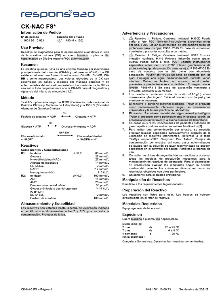 Ck-Nac Fs : Información de Pedido Advertencias y Precauciones | PDF | Química | Metabolismo